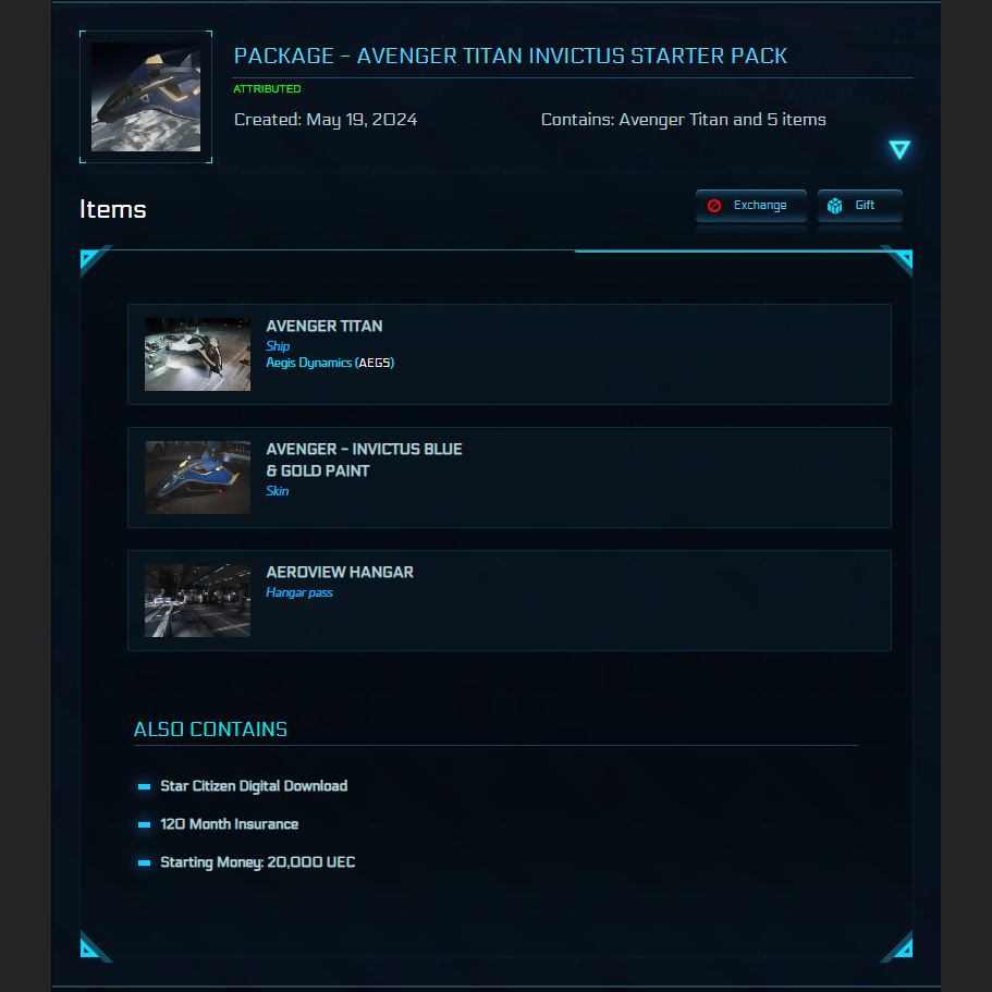 Space-Foundry.com: Avenger Titan Invictus Starter Pack (blue gold paint, 10Y insurance)