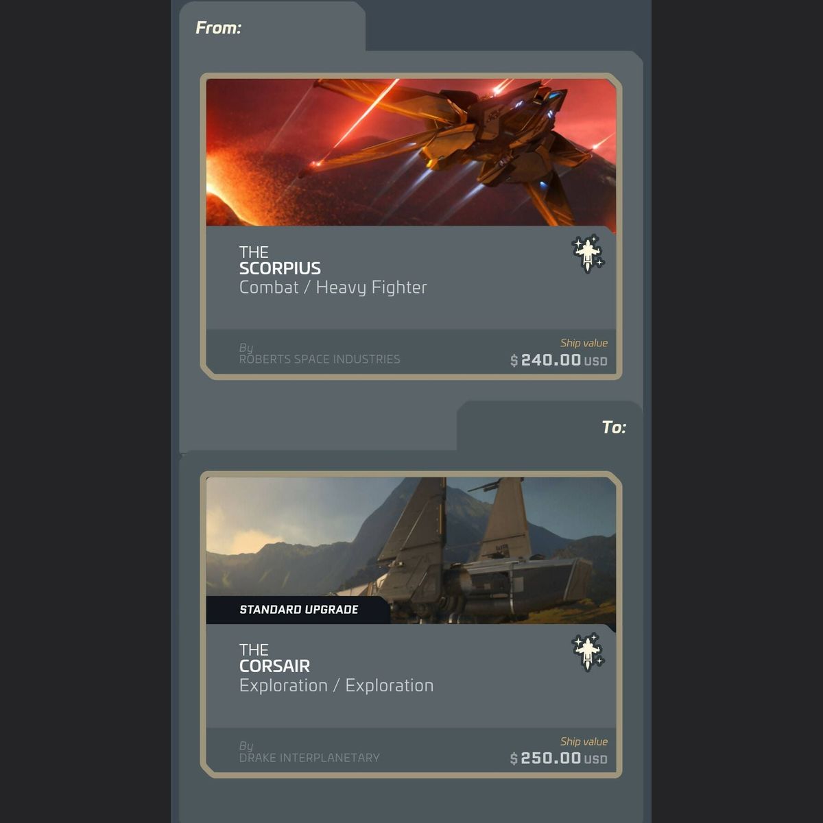 Space-Foundry.com: RSI Scorpius to Drake Corsair