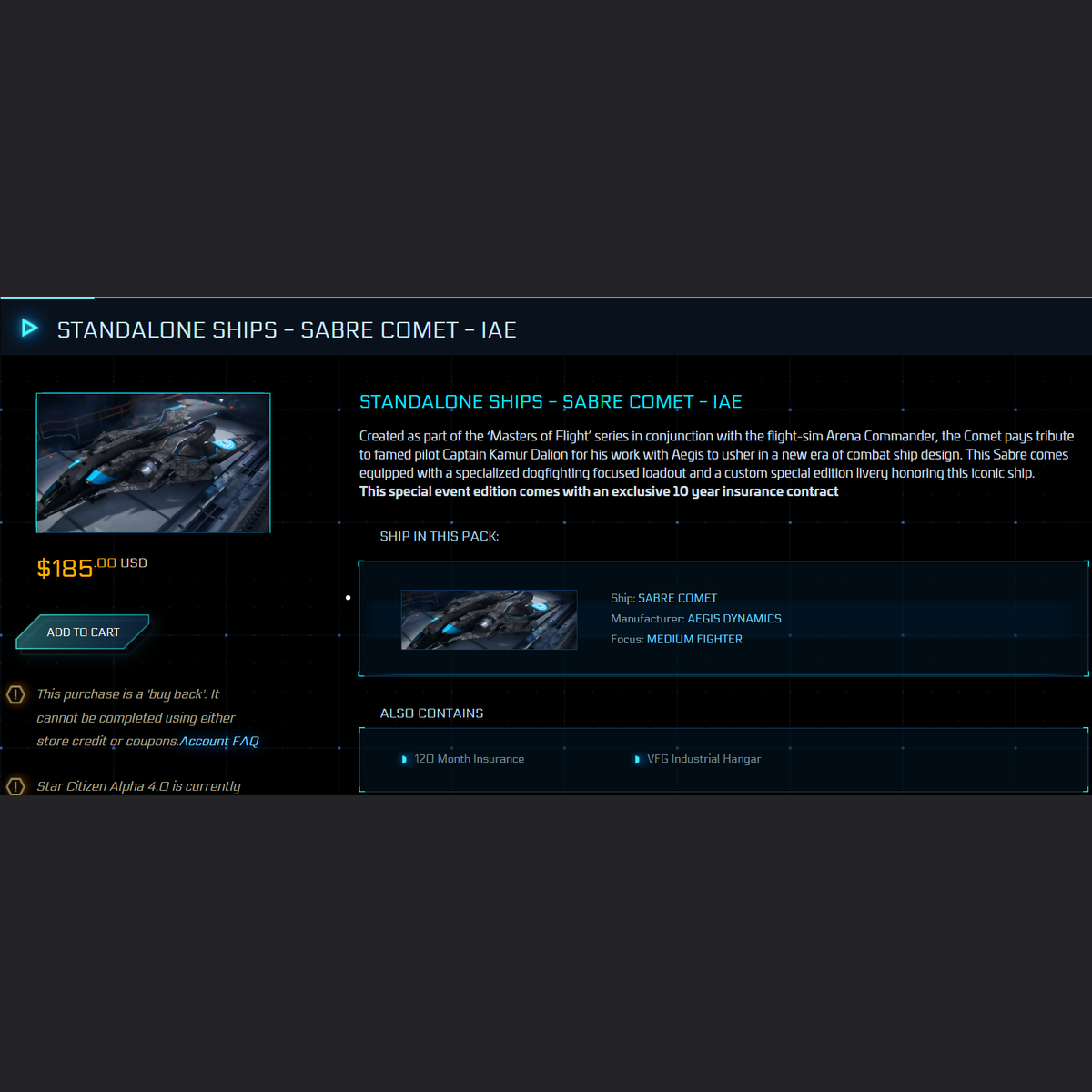 Space-Foundry.com: Standalone Ships - Sabre Comet - IAE