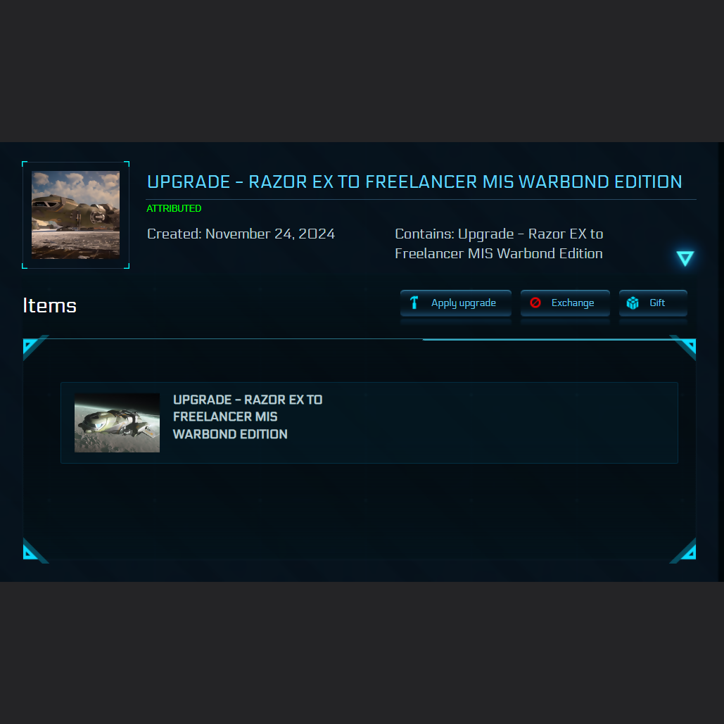 Space-Foundry.com: Upgrade - Razor EX to Freelancer MIS Warbond Edition