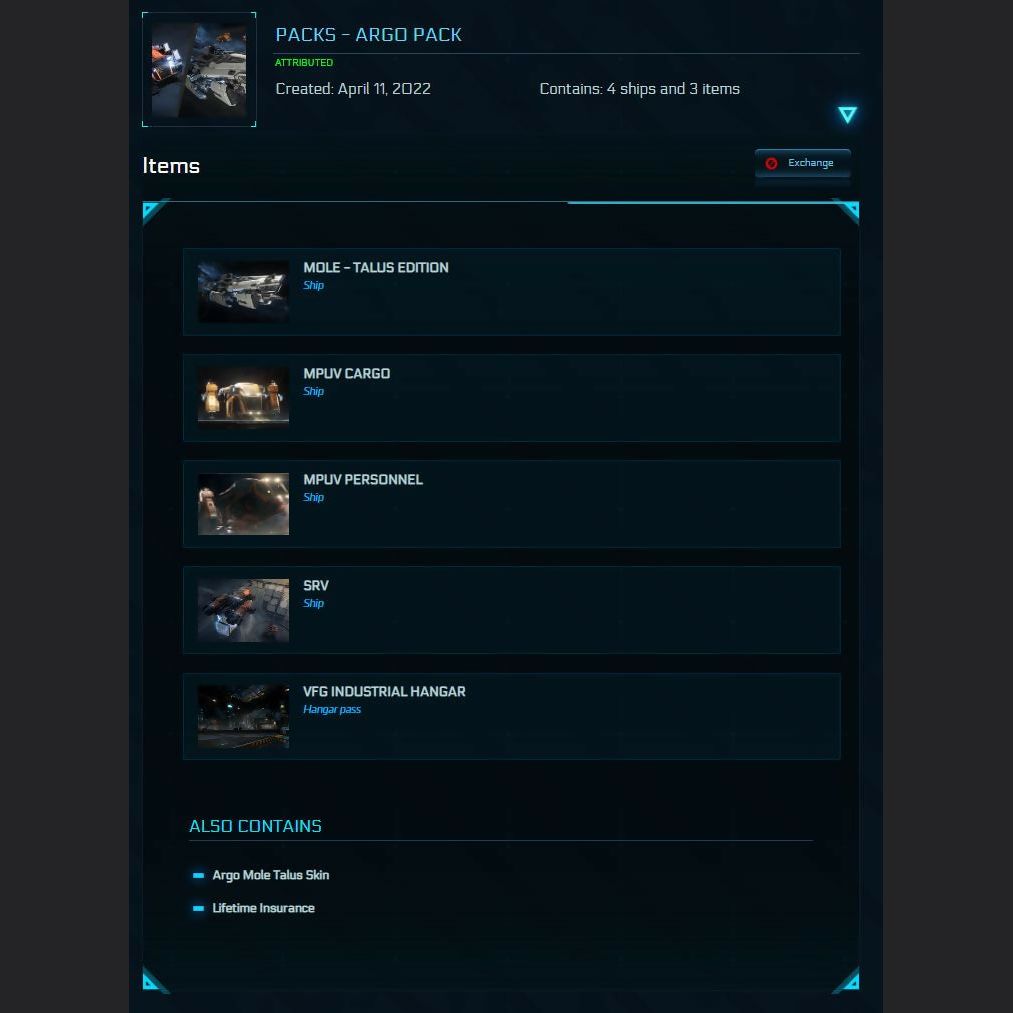 Space-Foundry.com: RARE ARGO Pack include Mole Talus LTI