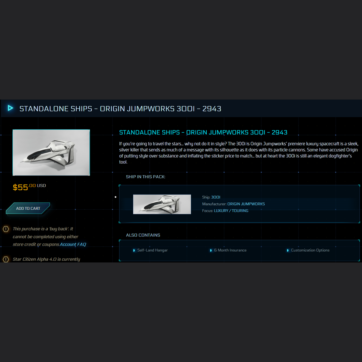 Space-Foundry.com: Standalone Ships - Origin Jumpworks 300i - 2943