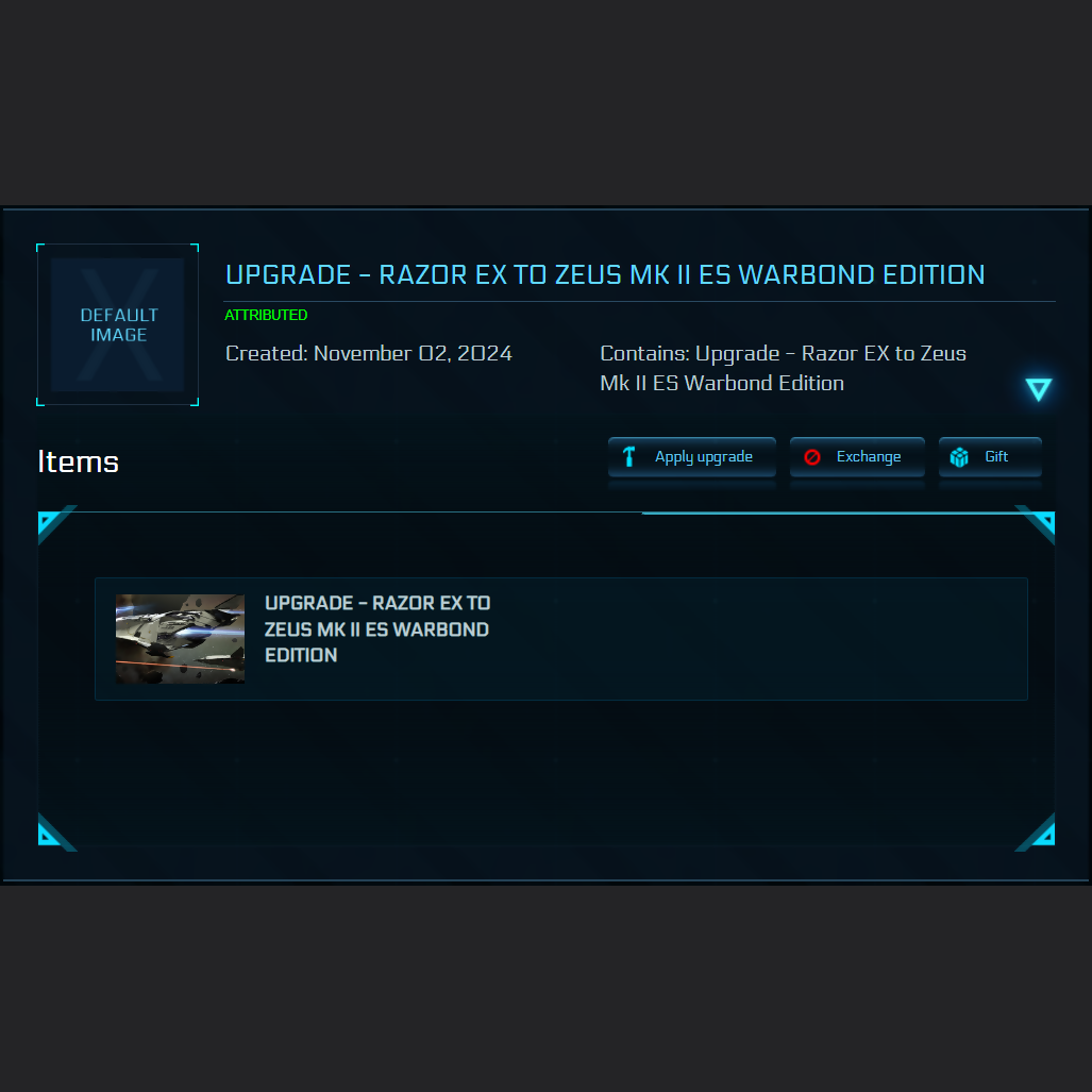 Space-Foundry.com: Upgrade - Razor EX to Zeus Mk II ES Warbond Edition