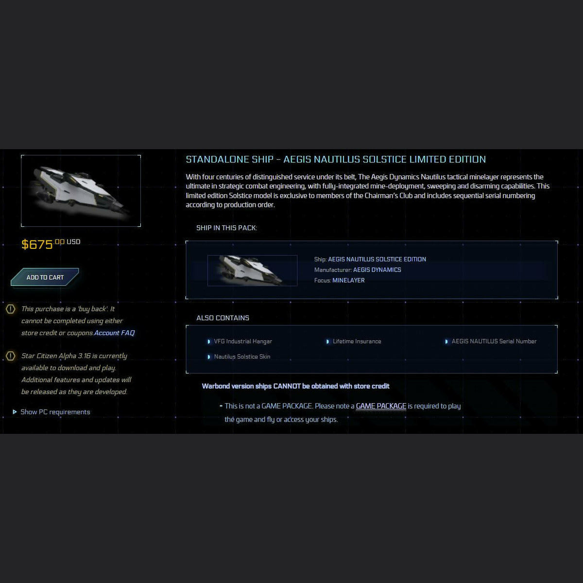 Space-Foundry.com: AEGIS NAUTILUS SOLSTICE LIMITED EDITION + Serial Number