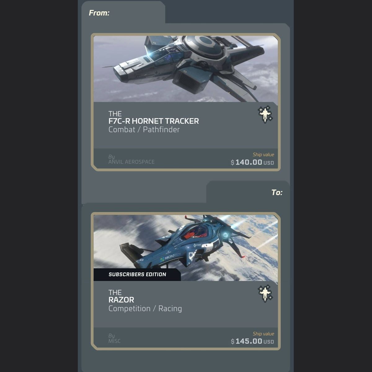 Space-Foundry.com: Anvil F7c-R Hornet Tracker to Misc Razor